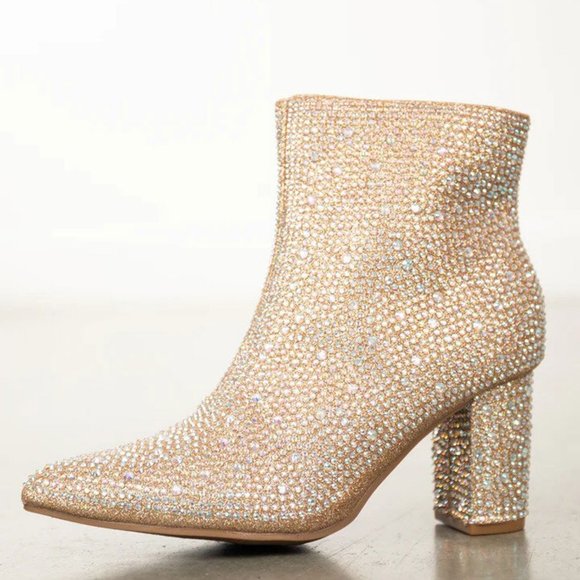 Shoes | New Bling Champagne Ab Rhinestone Crystal Block Chunky Heel ...